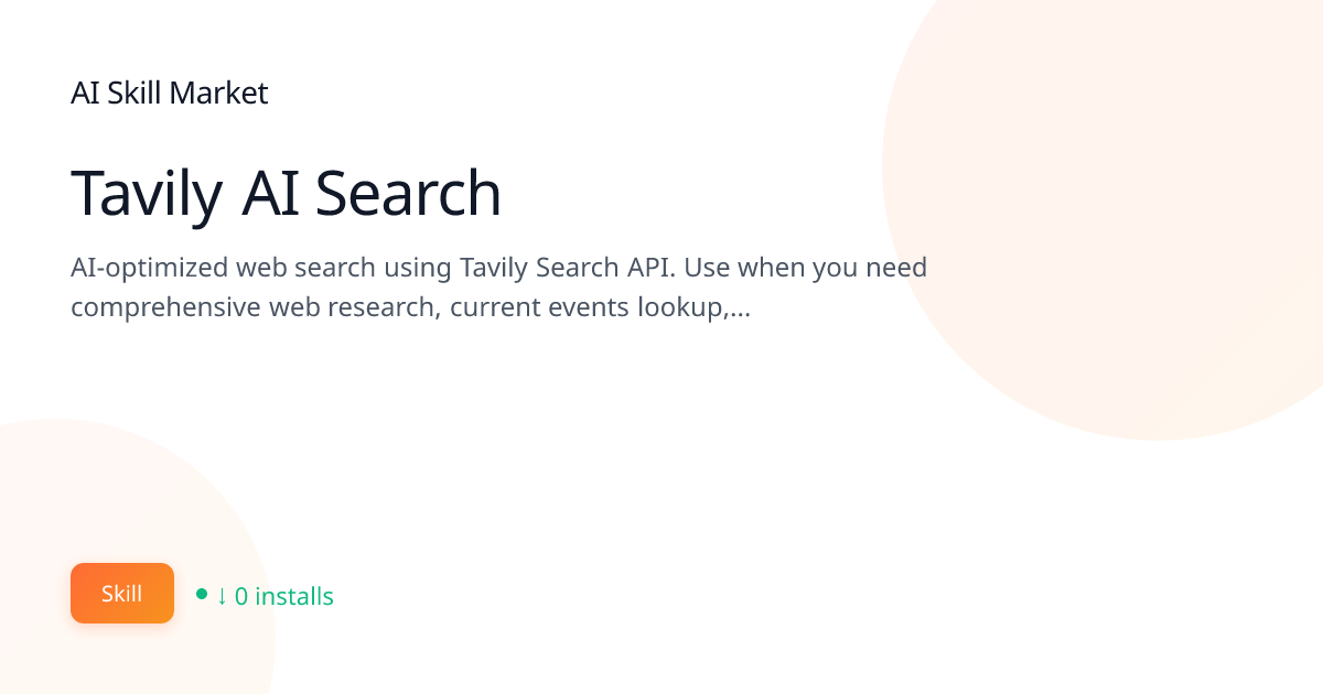 Tavily AI Search: Search & Research for Claude Code | AI Skill Market ...